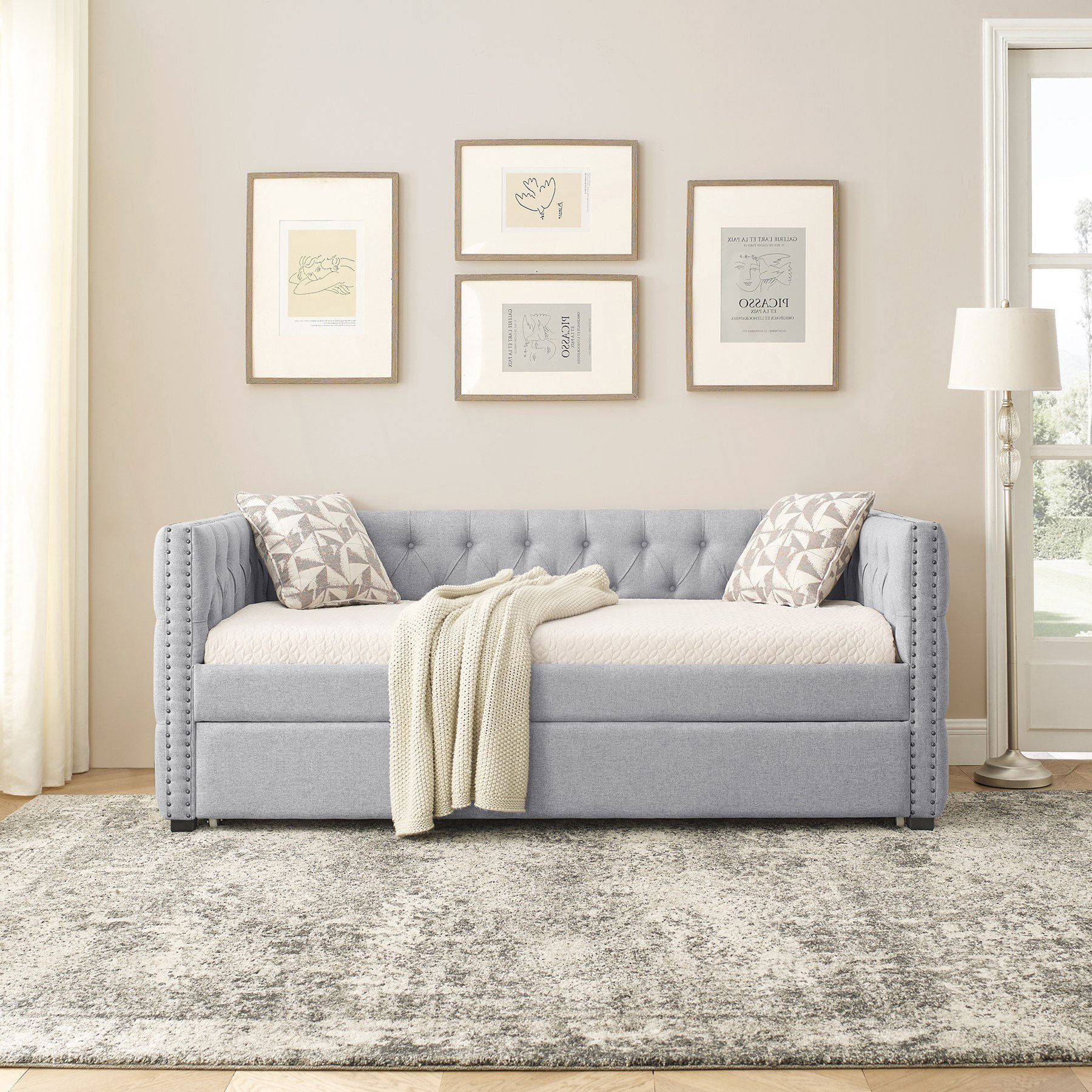 Everly Quinn Modern Daybed With Trundle, Upholstered Tufted Sofa Bed ...