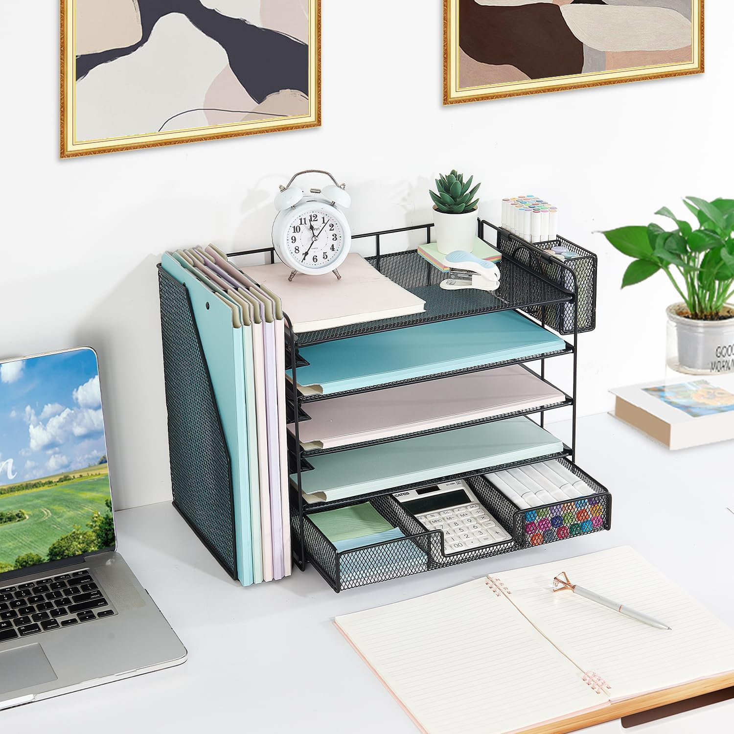 Inbox Zero 5 Tier Desk Organizer And Storage With Vertical Mesh File ...