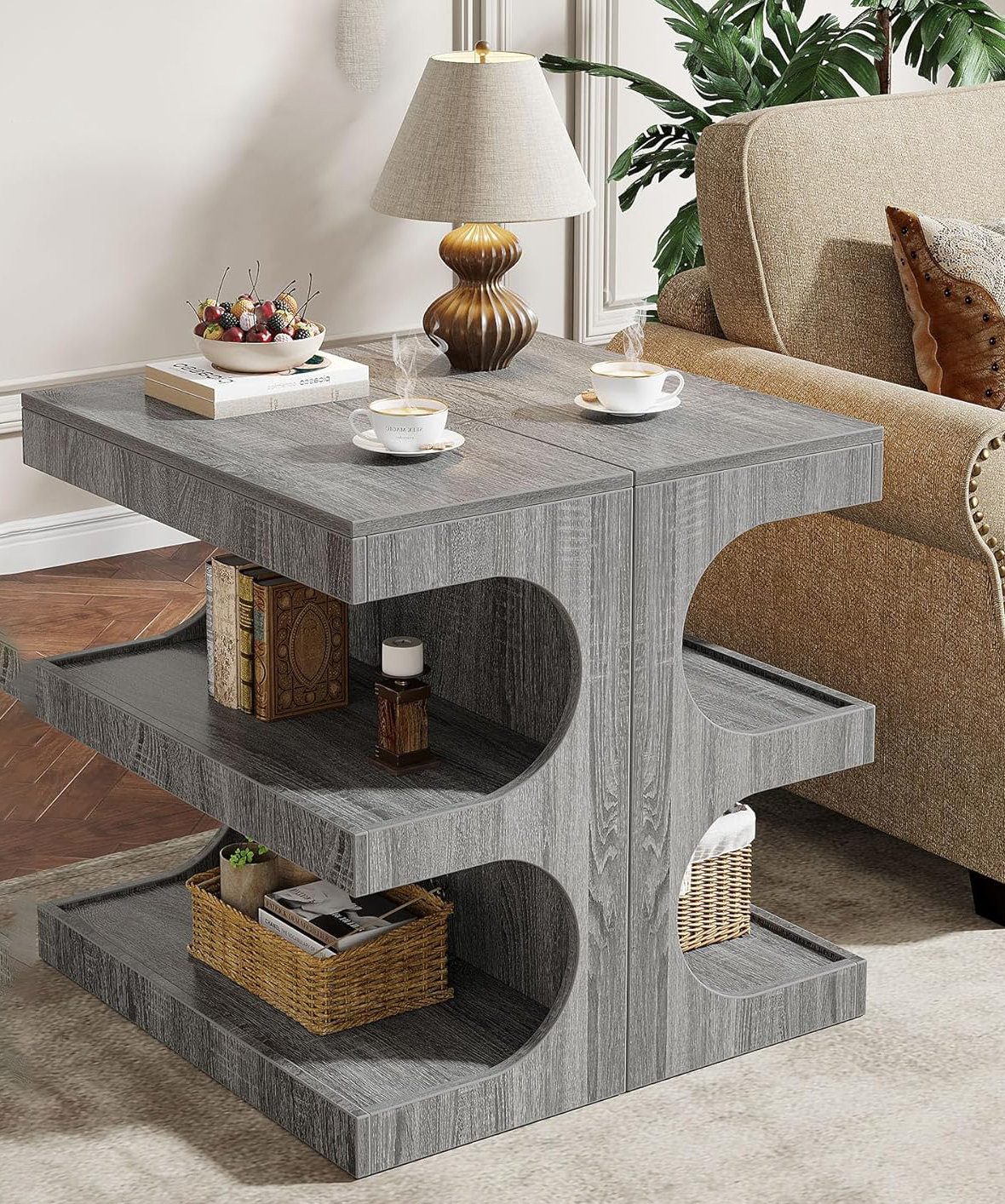 Ebern Designs 23.6-Inch Narrow Side Table with 3 Storage Shelves | Wayfair