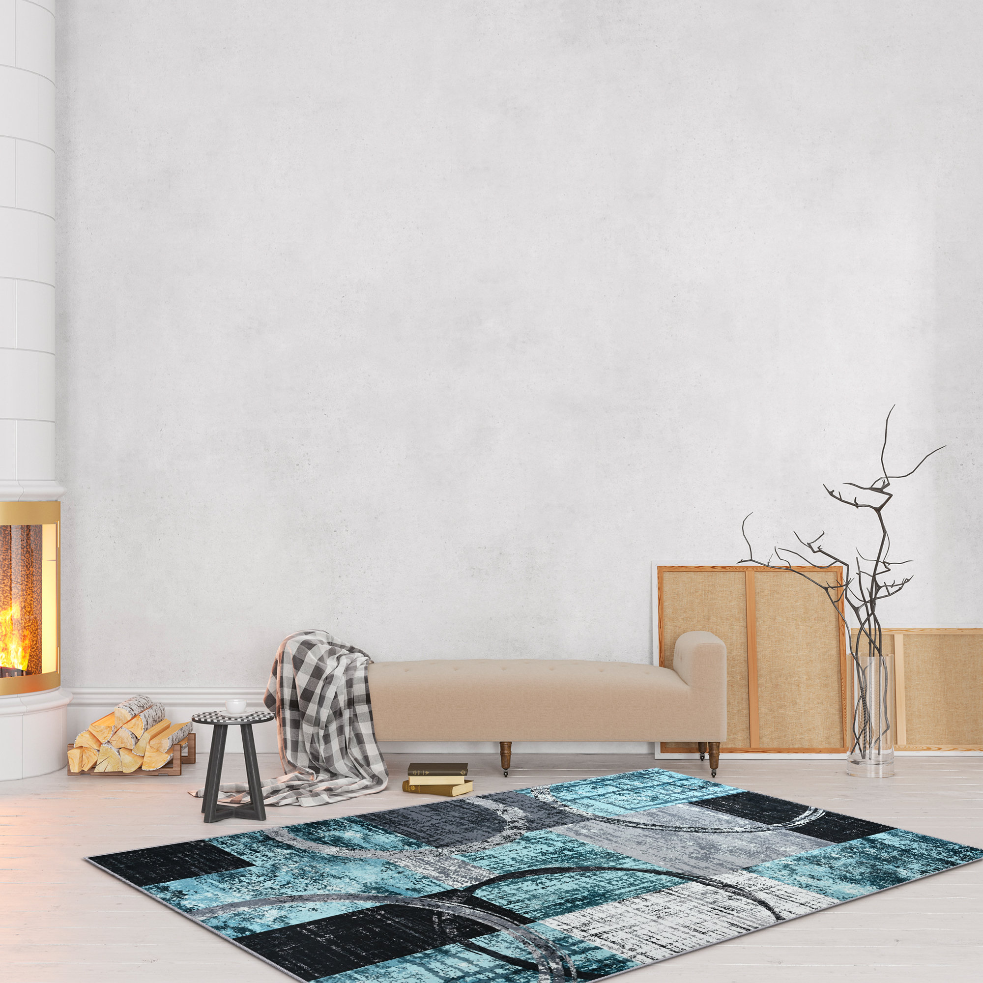 Bungalow Rose Wymond Modern Abstract Carpet Indoor Washable Rug Non ...