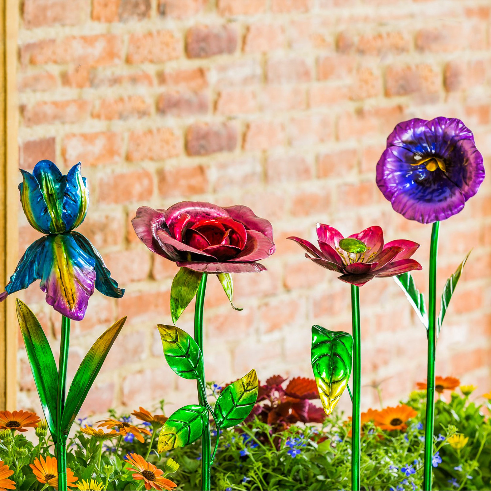 Arlmont & Co. Metal Garden Wooden Pile Cute Metal Flower Stick Art ...