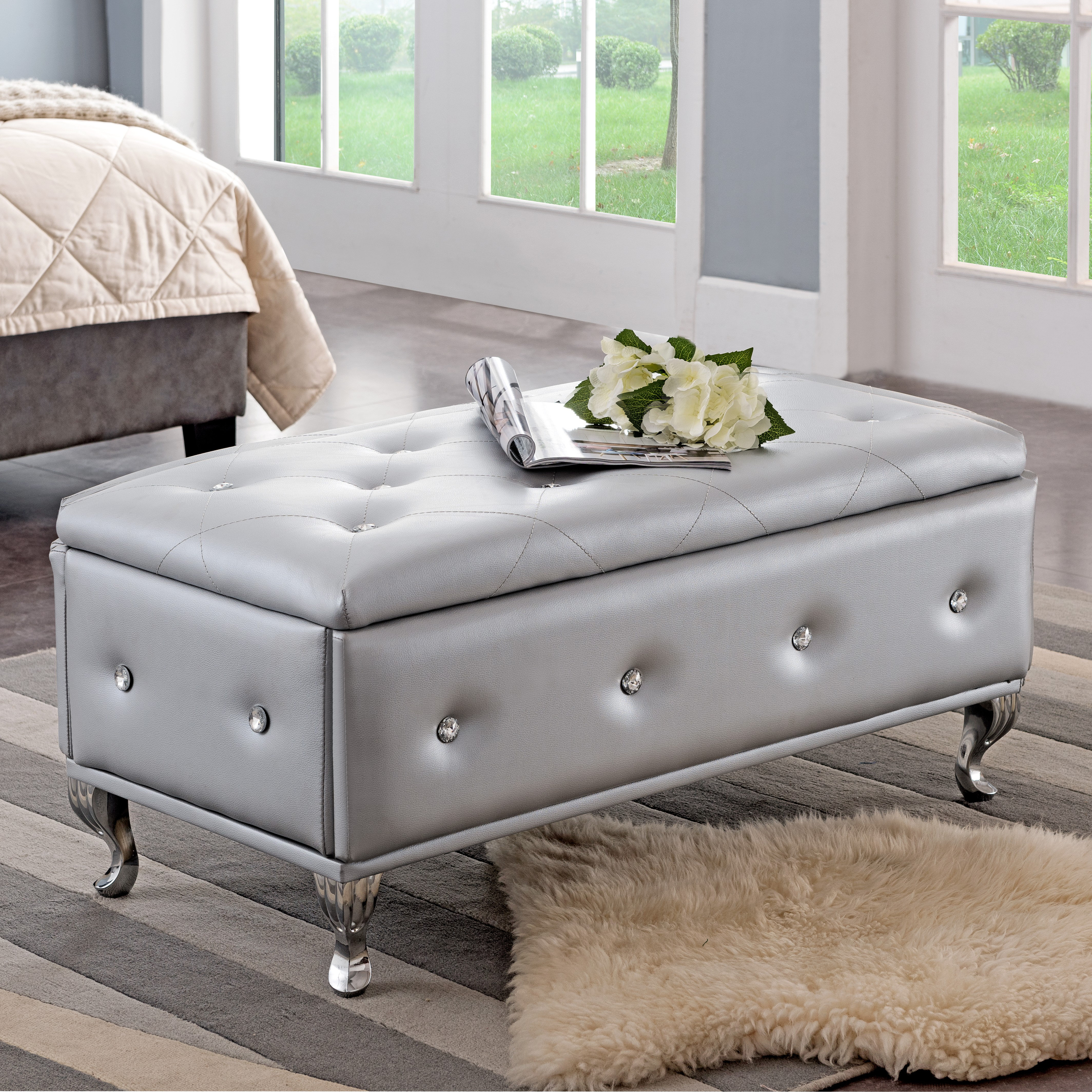House of Hampton Novotny Upholstered Storage Bench Ottoman with Vinyl ...