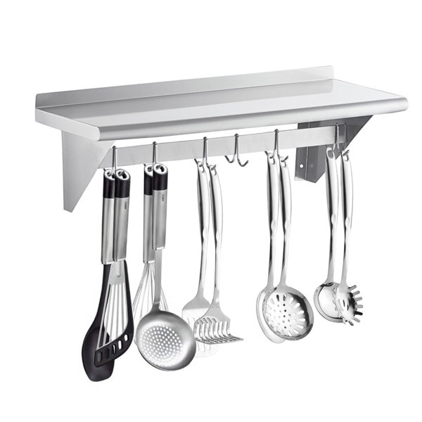 Amgood Stainless Steel Wall Mounted Pot Rack with Shelf. NSF Certified ...