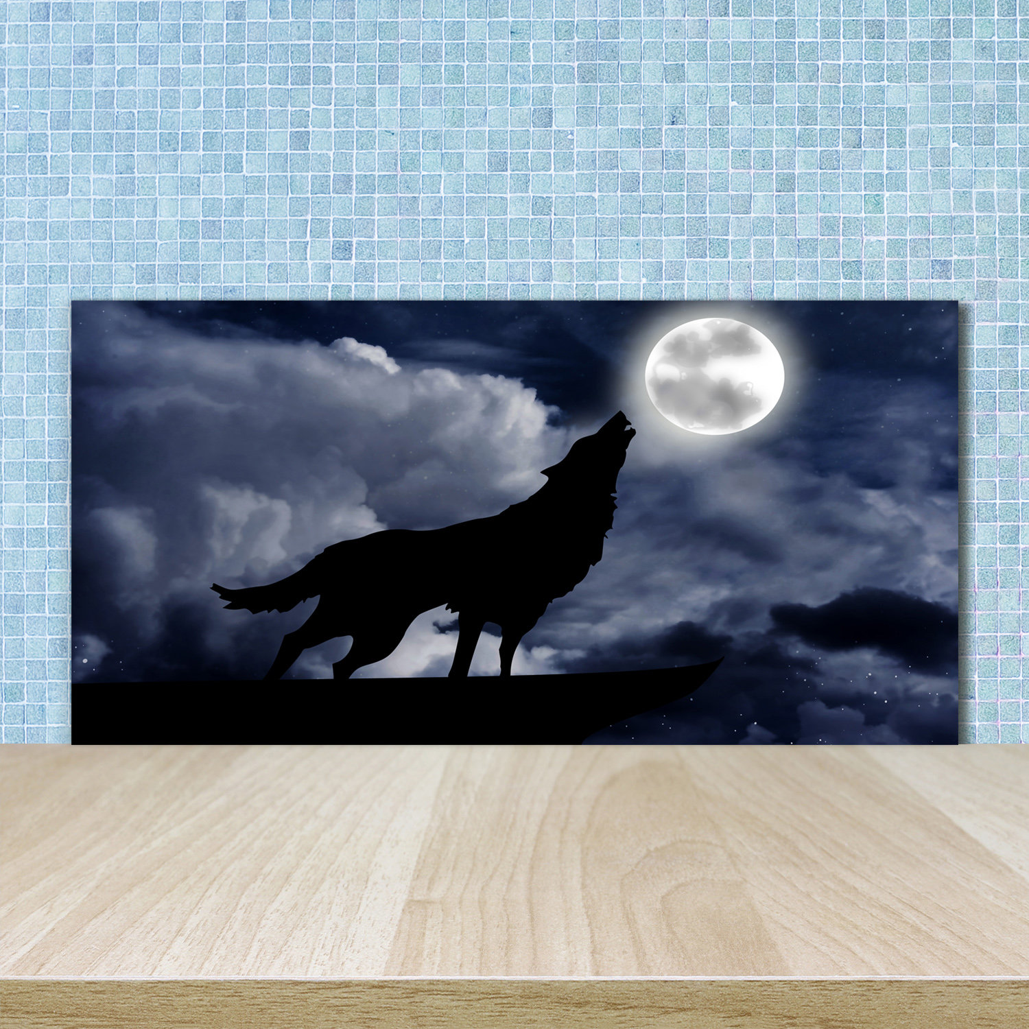 Union Rustic Howling Wolf Full Moon 50cm x 100cm Glass Panel | Wayfair.ie