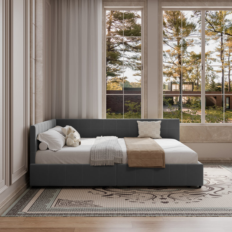 Mercer41 Upholstered Daybed With Backrest, Reversible Armrests, And ...