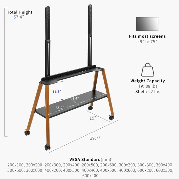 Vivo Rolling Easel Studio TV Floor Stand for 49" to 75" Screens, STAND ...