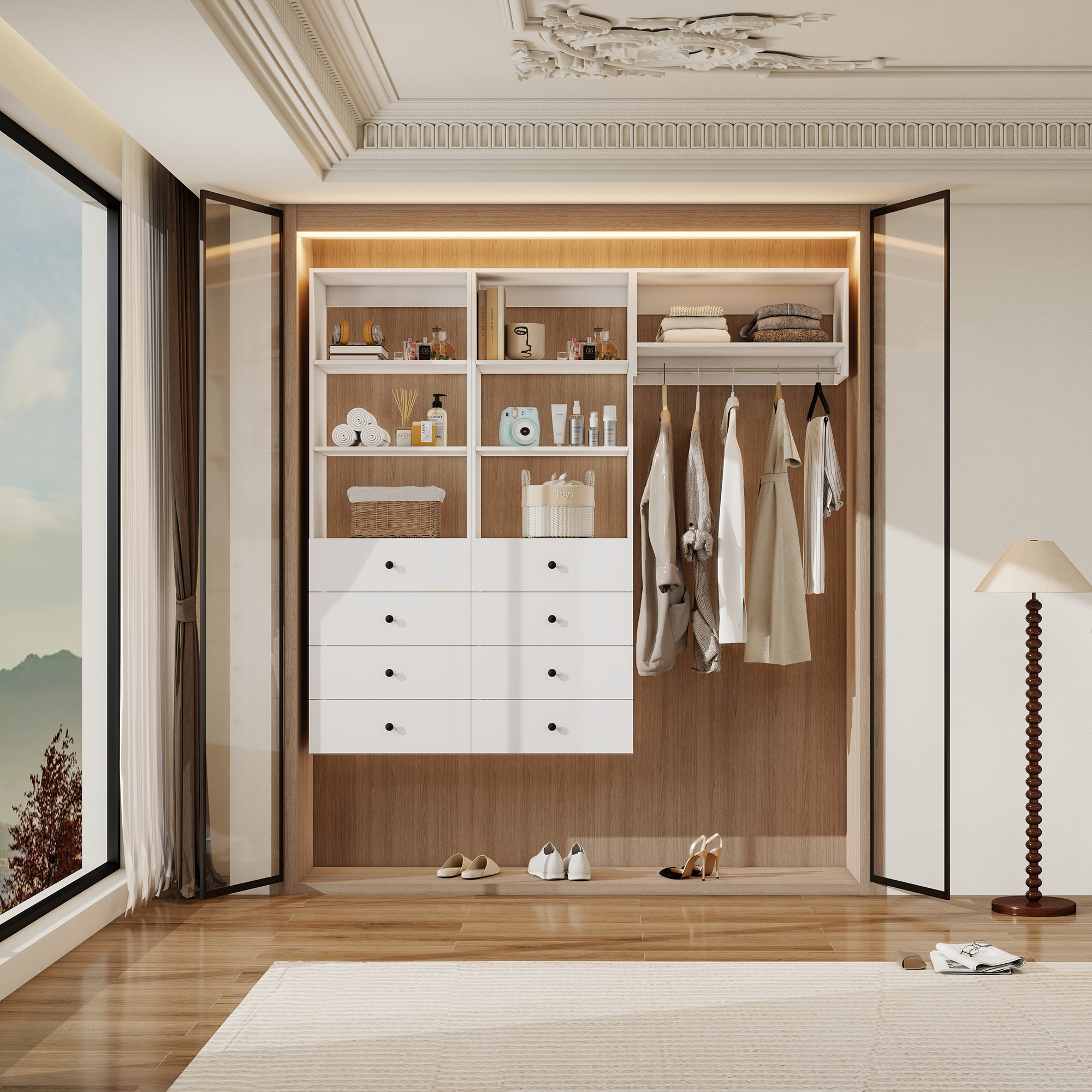 Latitude Run® Modern Walk in Closet System with Drawers and Shelves ...