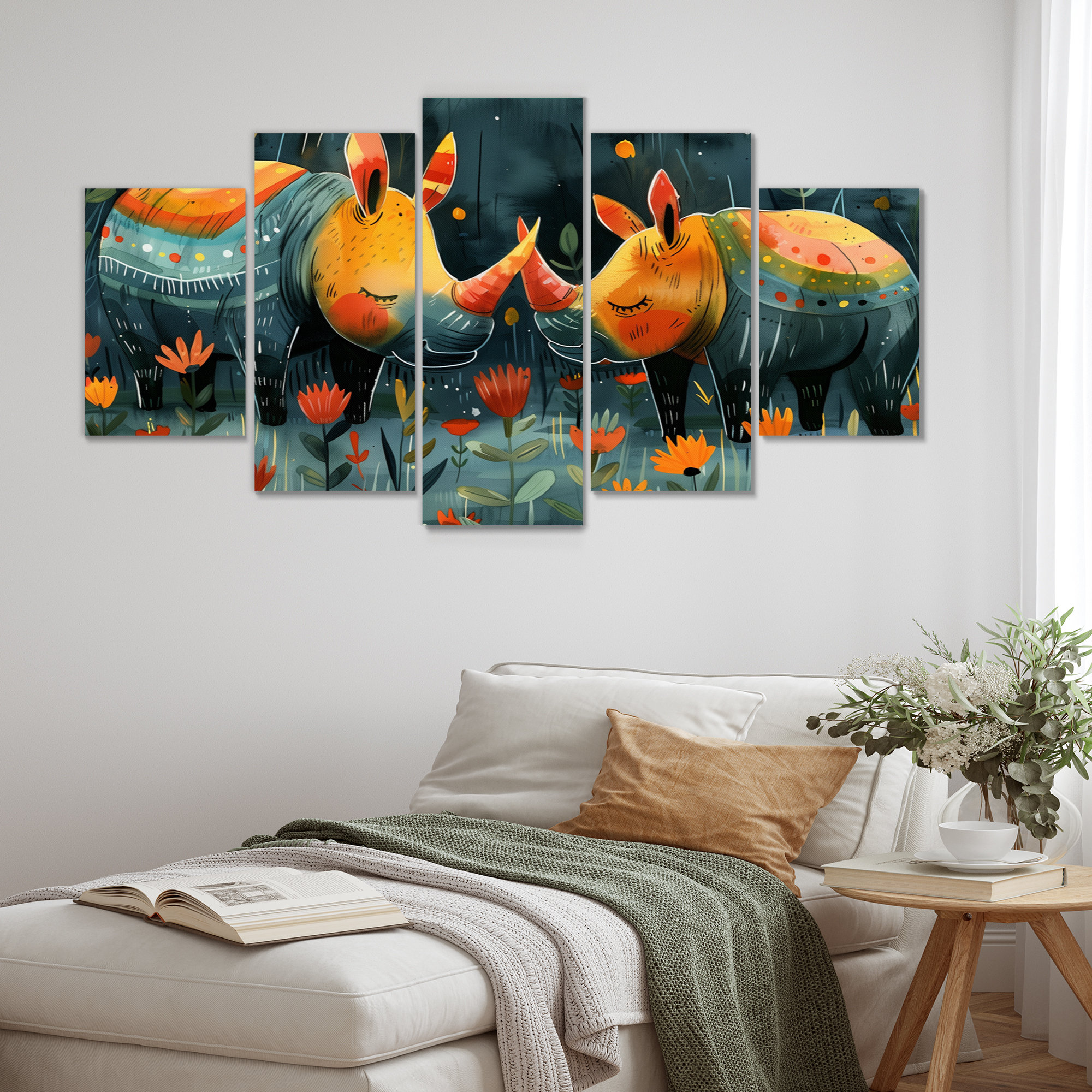 Design Art Yellow Green Rhino Wondering Dreams - Rhinoceros Animal Wall ...