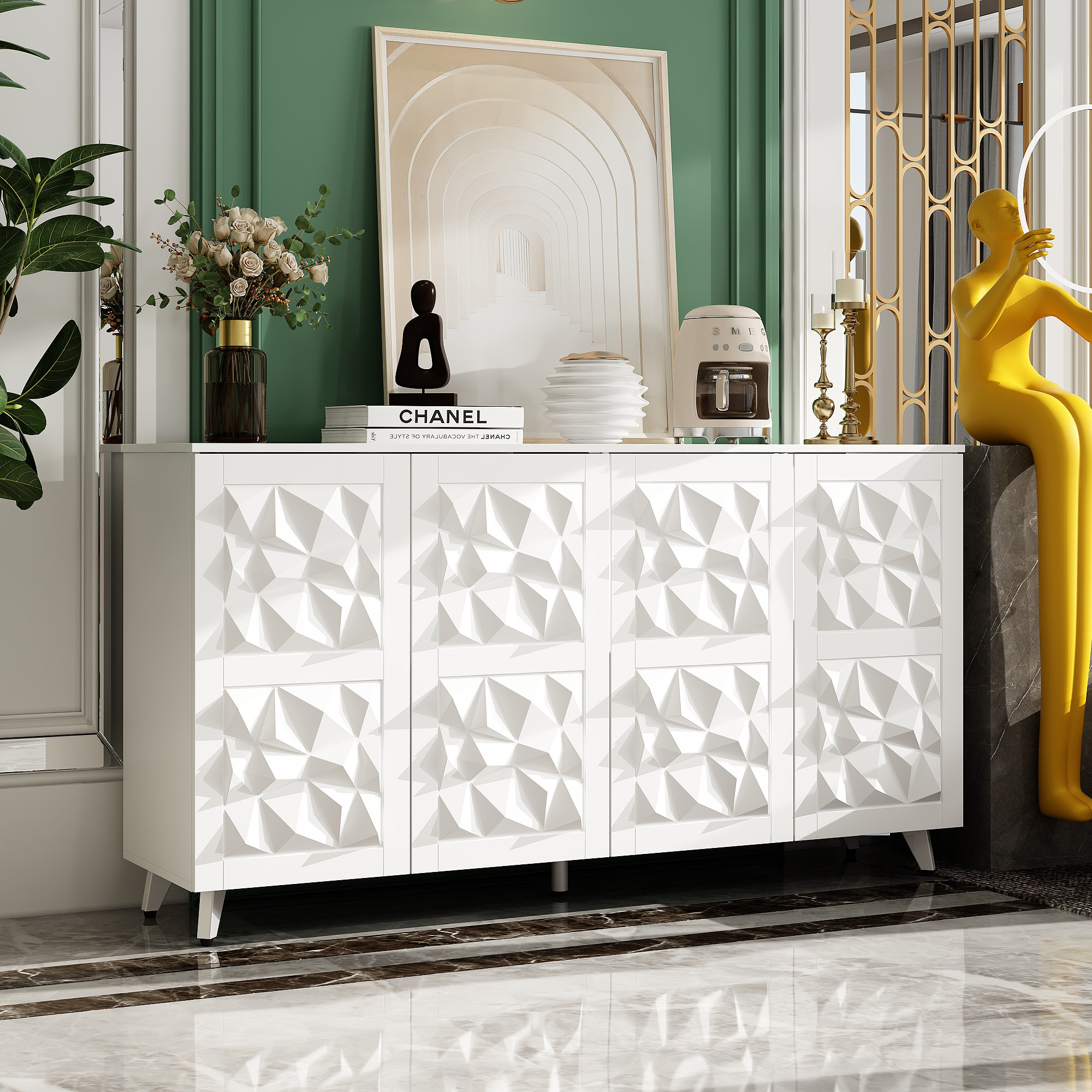 Wade Logan 62.2" Wide 4 Doors Accent Cabinet With Rebounders To Open ...