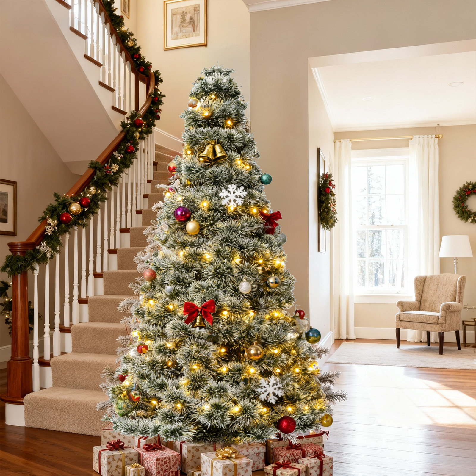The Holiday Aisle® Pre-Lit Snow Flocked Artificial Christmas Tree ...