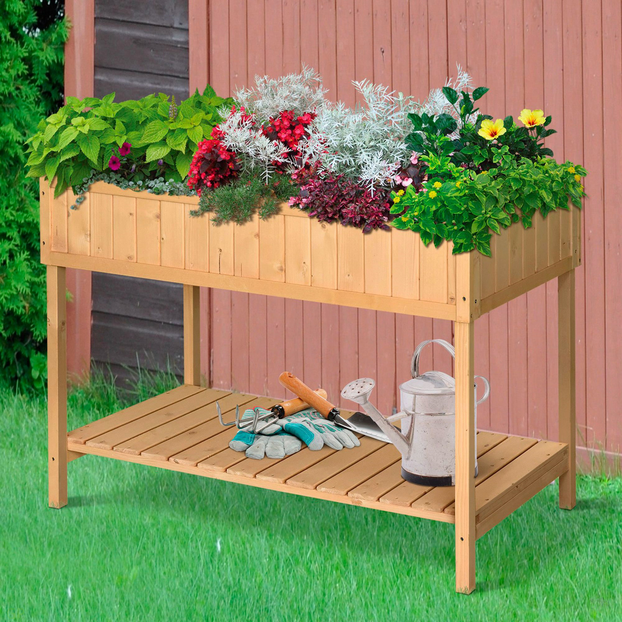 Ophelia & Co. Outsunny Raised Garden Bed With 8 Pockets And Shelf ...