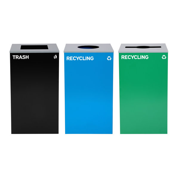 Alpine Industries 29 Gallon Steel Open Top Recycling and Trash Can Set ...