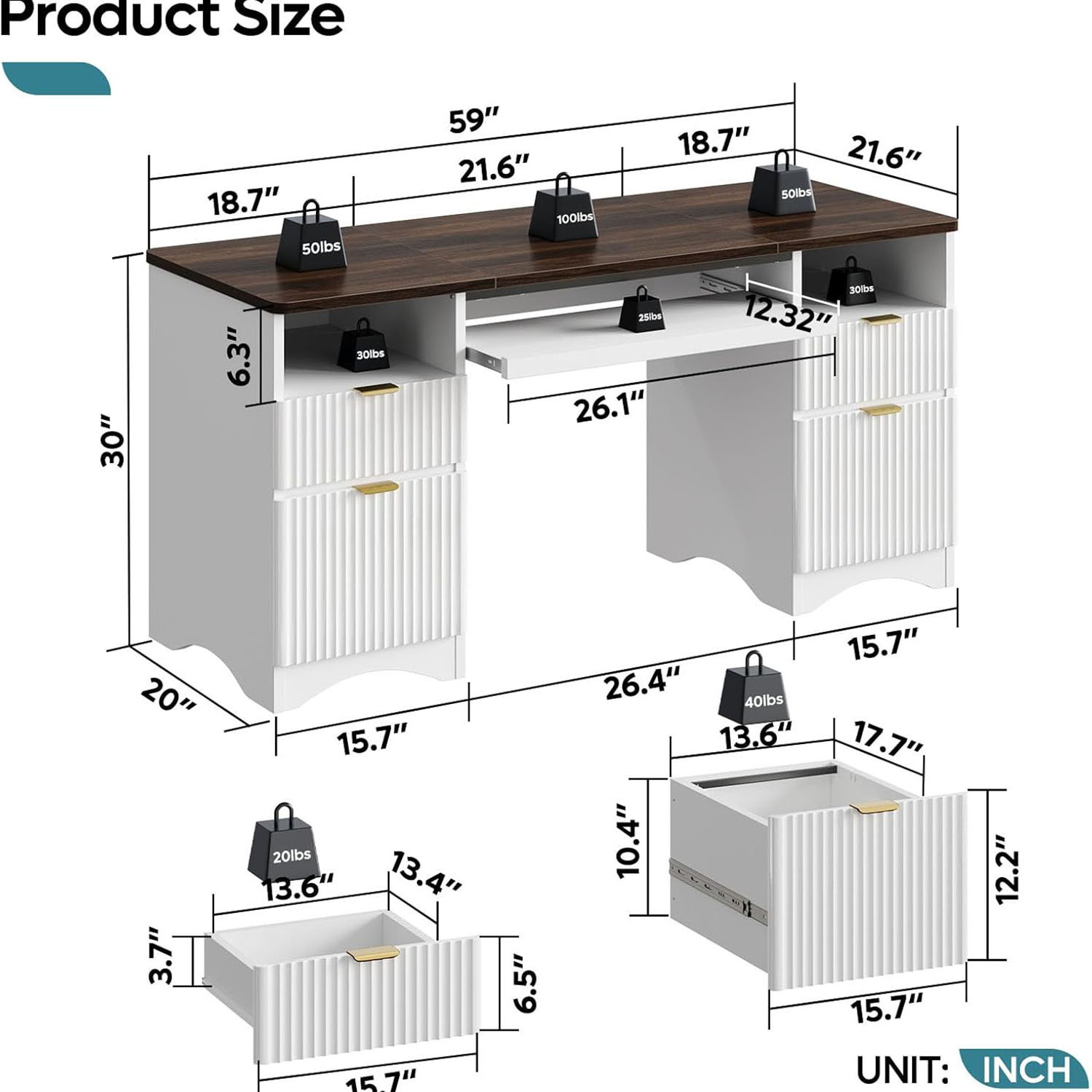 House of Hampton Computer Desk With Keyboard Tray, 59 Inch Office Desk ...