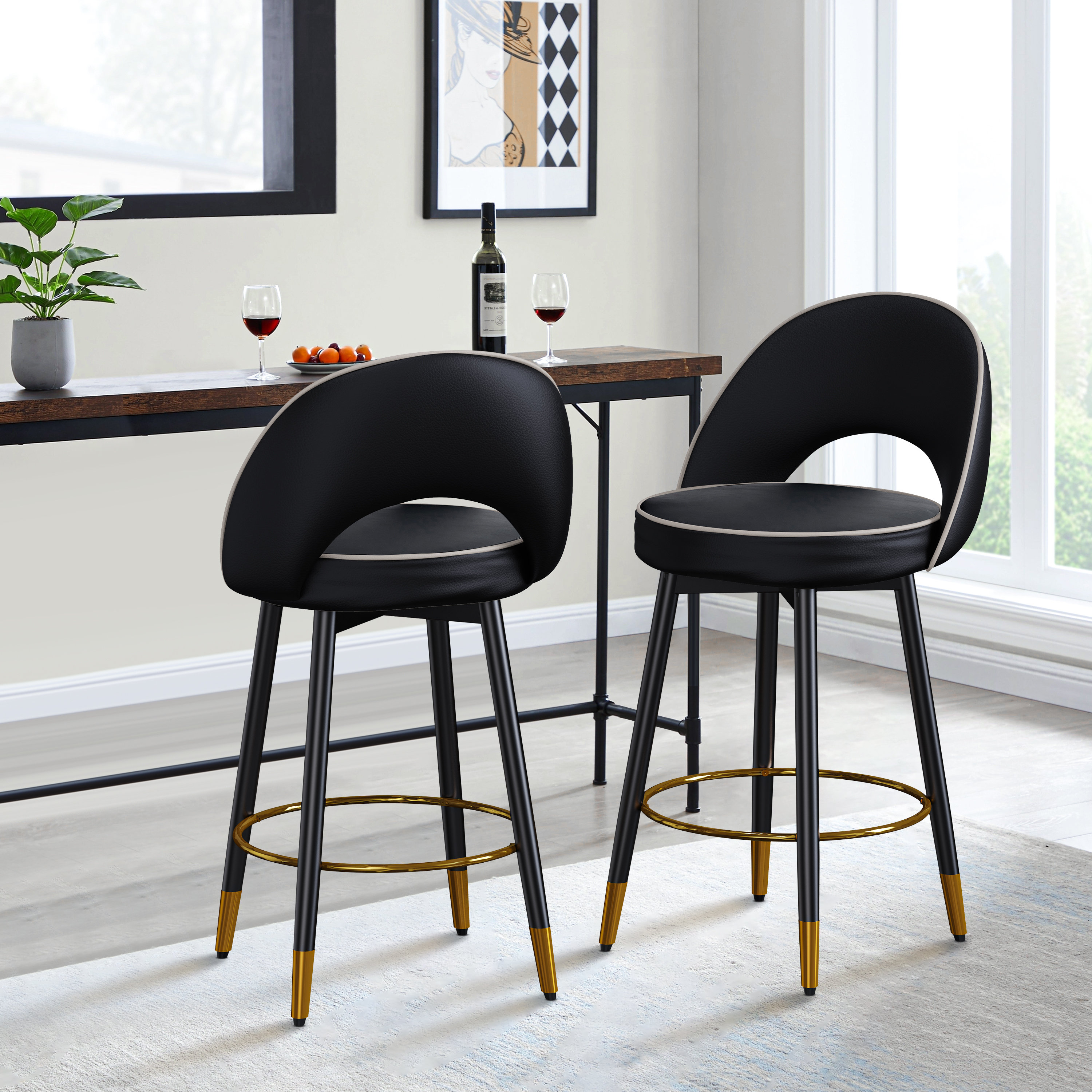 Mercer41 Rumery Swivel Upholstered 25'' Counter Stool with Metal Frame ...