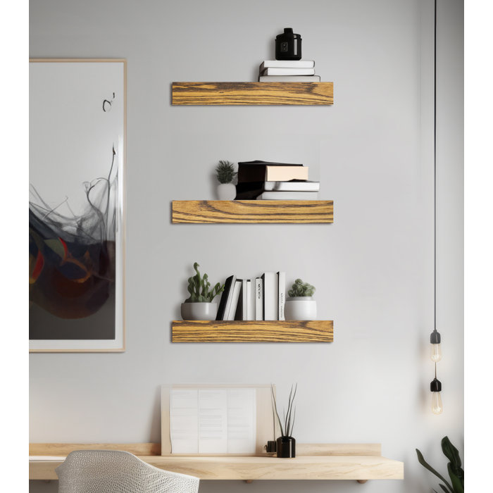 Rayne Mirrors Emerald Lee 3 Piece Oak Floating Shelf | Wayfair