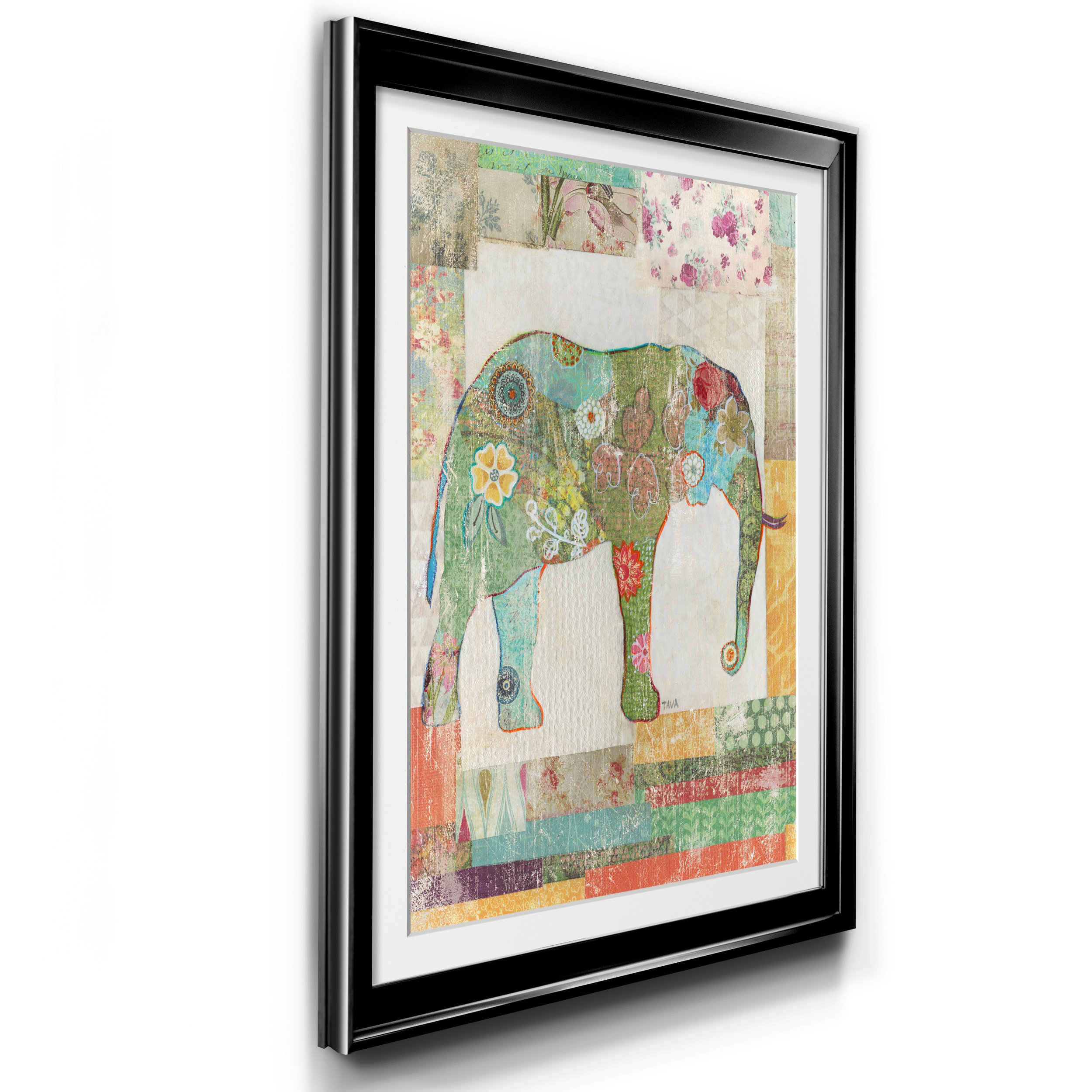 Indigo Safari Elephant Montage - Picture Frame Painting Print on Paper ...