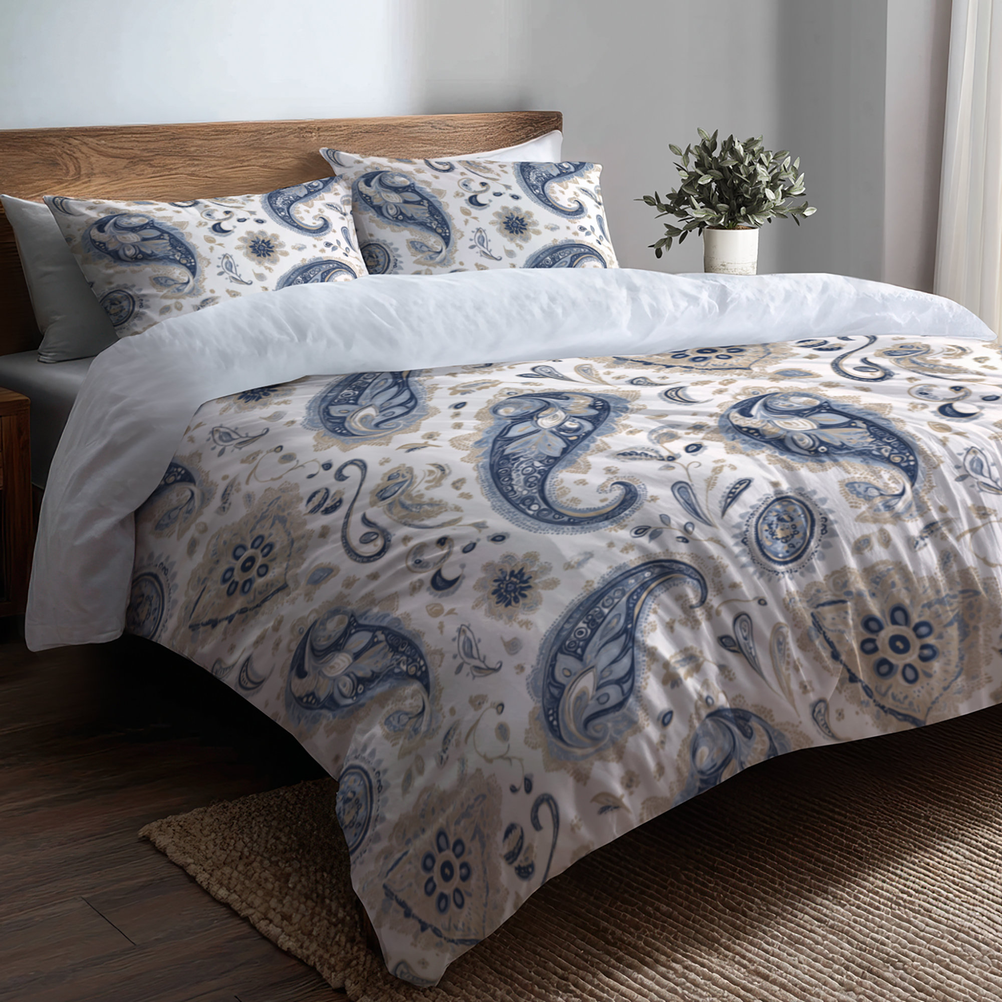 Design Art French Country Bedding Set Of 3 Pcs - Transitional Blue ...