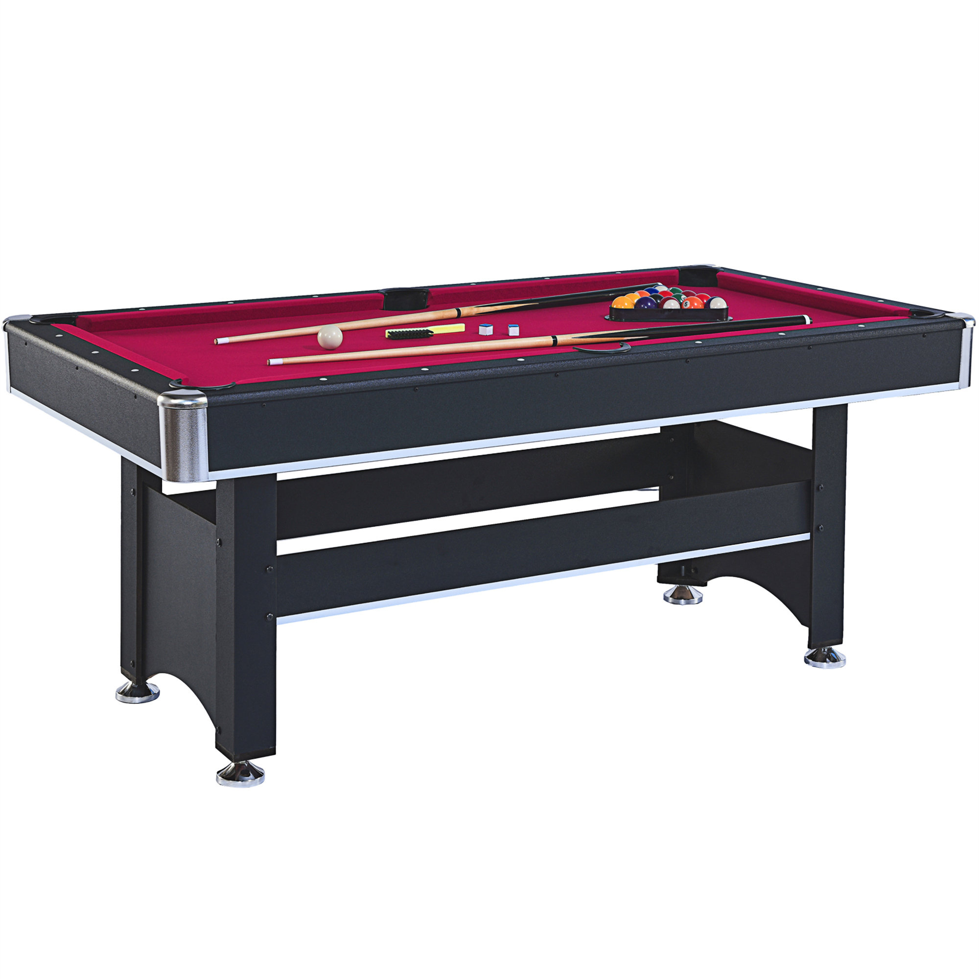 ALPHANEO 6-Ft Pool Table With Table Tennis Top - Black With Red Felt ...