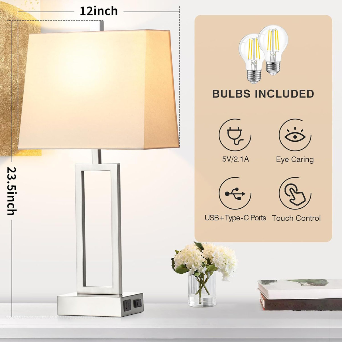 Ivy Bronx Touch Control Table Lamps For Living Room, 3-Way Dimmable ...