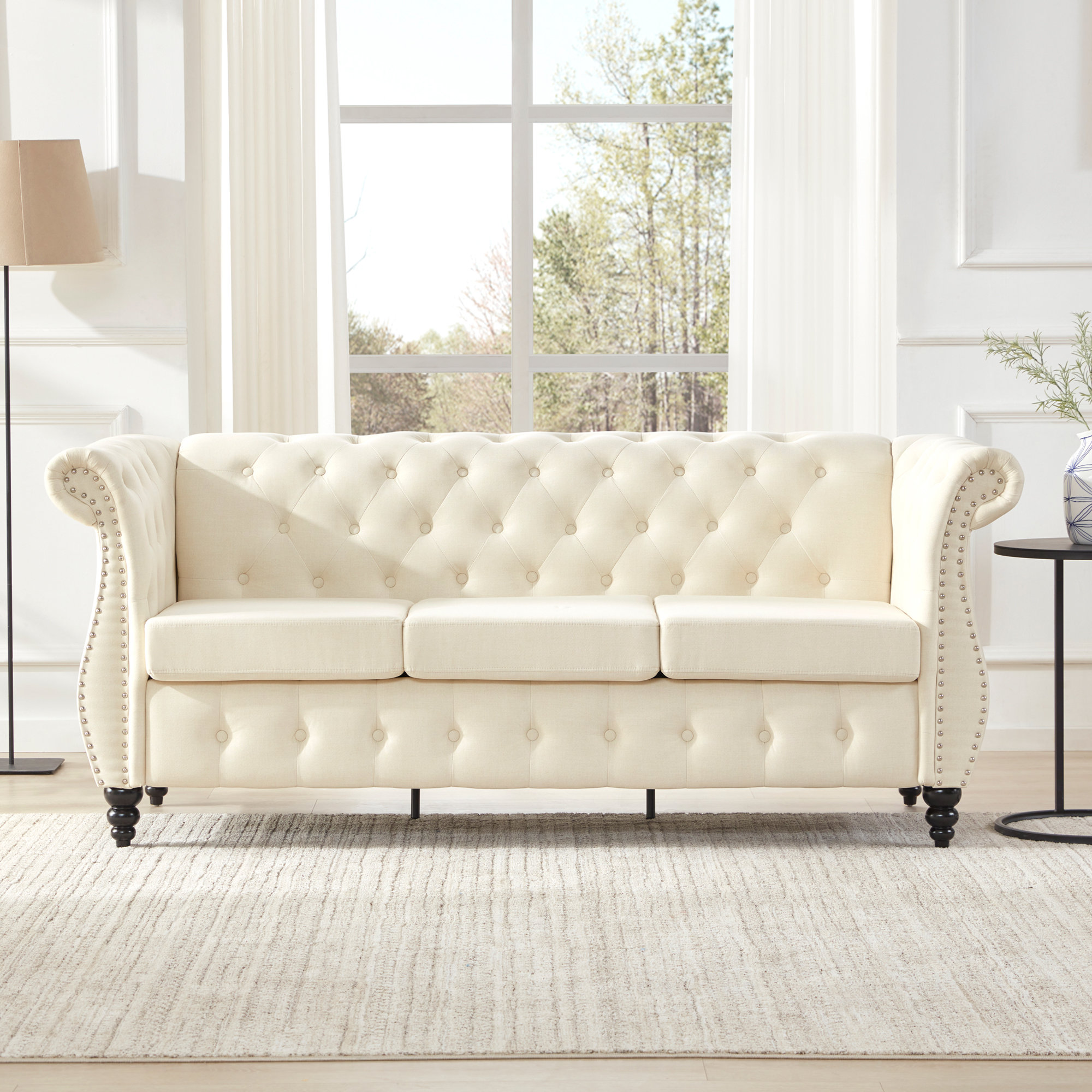 Lark Manor Ariyelle 75'' Linen Rolled Arm Chesterfield Sofa & Reviews ...