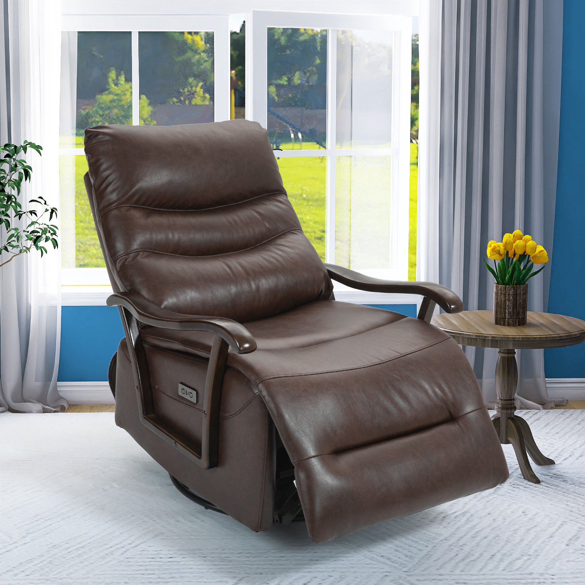 Latitude Run® Ryun Faux Leather Rustic Swivel Rocker Recliner | Wayfair
