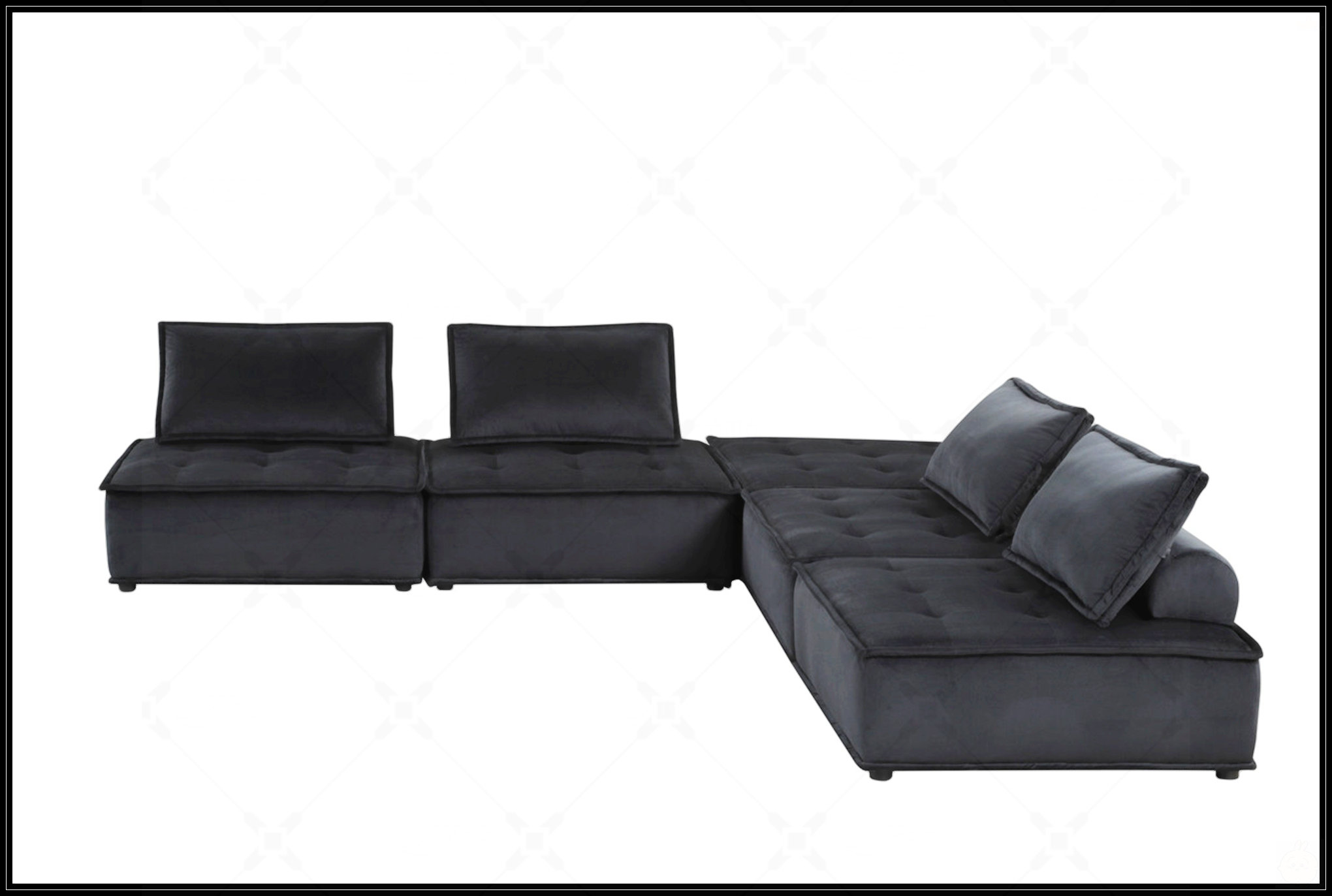 Mercer41 Aveline Velvet Sectional Sofa With Ottoman, Pocket Coil ...