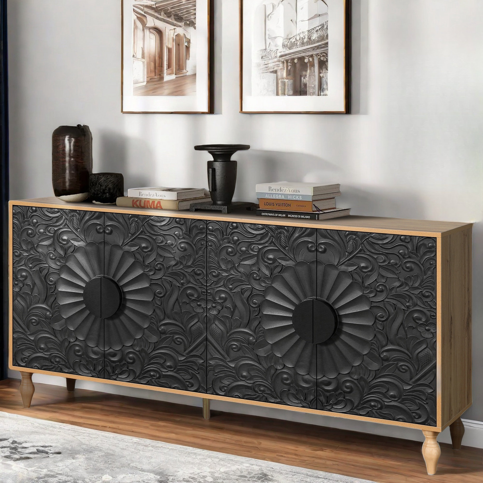Charlton Home® Faren Sideboard With Faceted Carved And Spliced Doors ...
