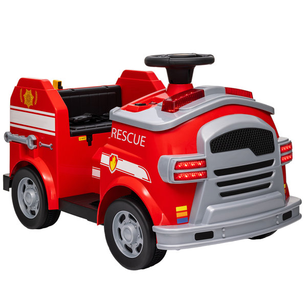 Qaba 12V Ride on Fire Truck with Siren, Lights, Soft Start, Horn Music ...