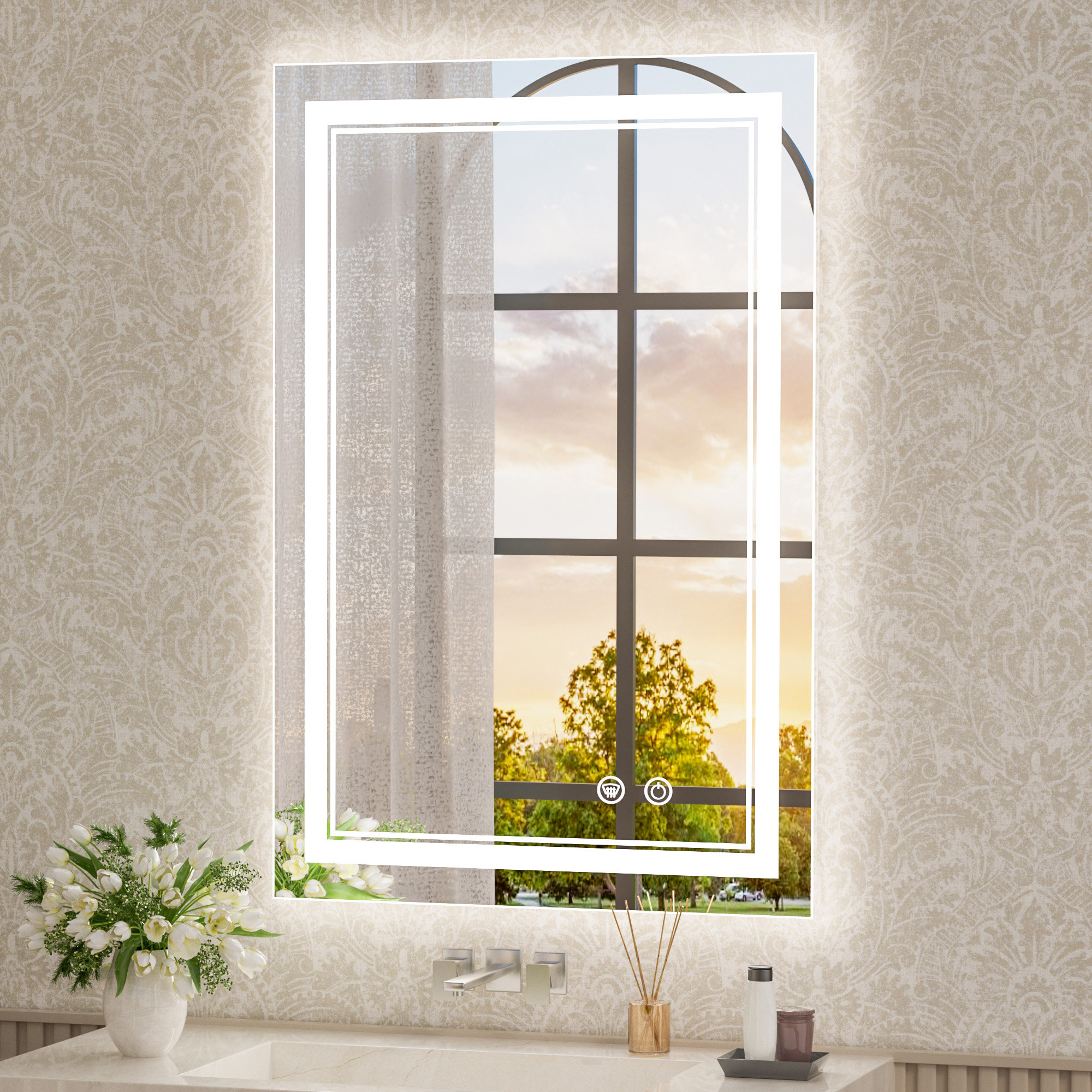 Ivy Bronx Johnn LED Lighted Bathroom Vanity Mirror 3 Color Dimmable ...