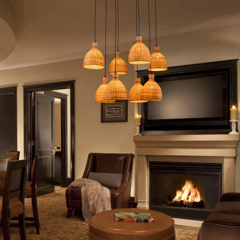 Bayou Breeze James 8-Light Cluster Pendant Light Rattan Dome Shade ...