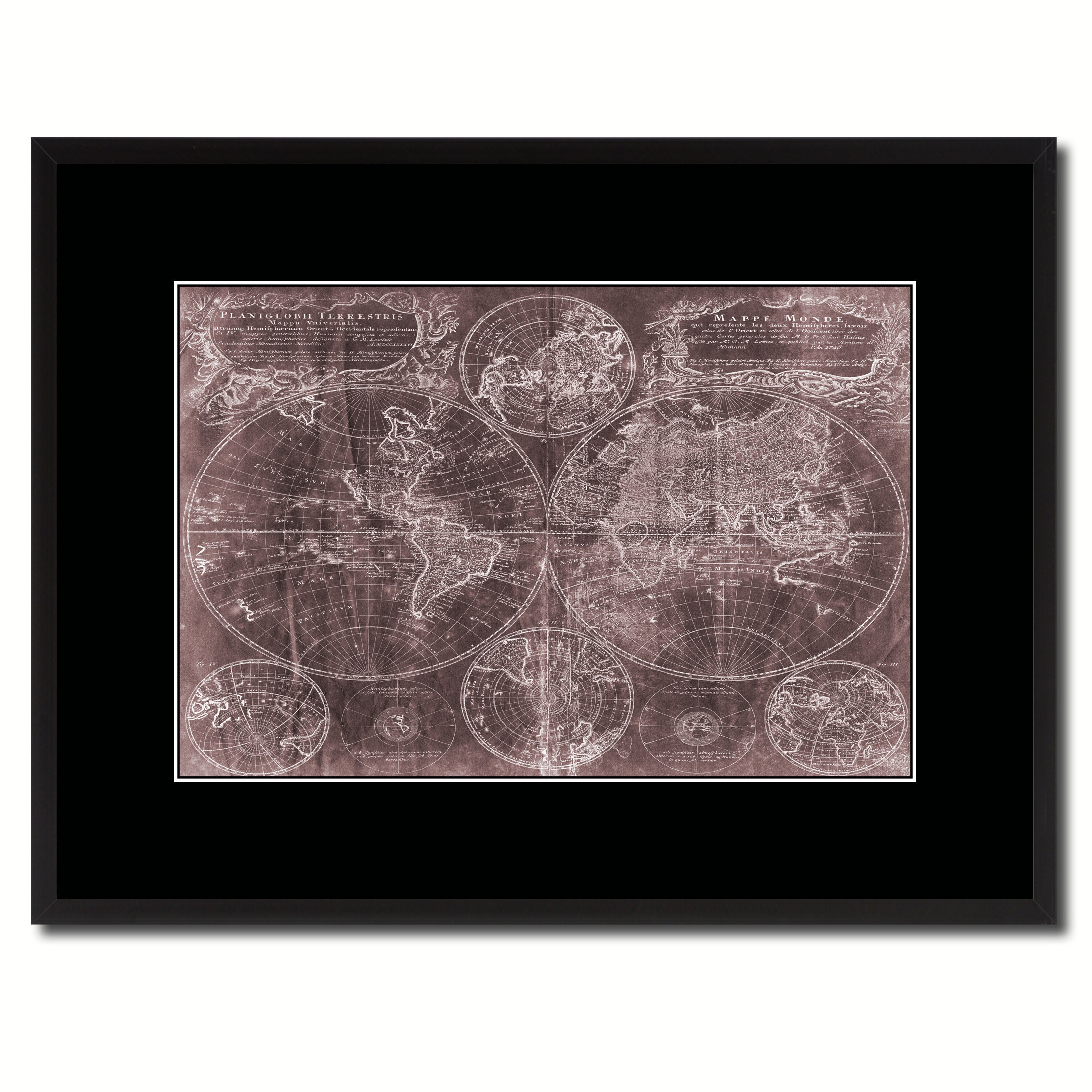 17 Stories World Vintage Vivid Sepia Map Print On Canvas With Black ...