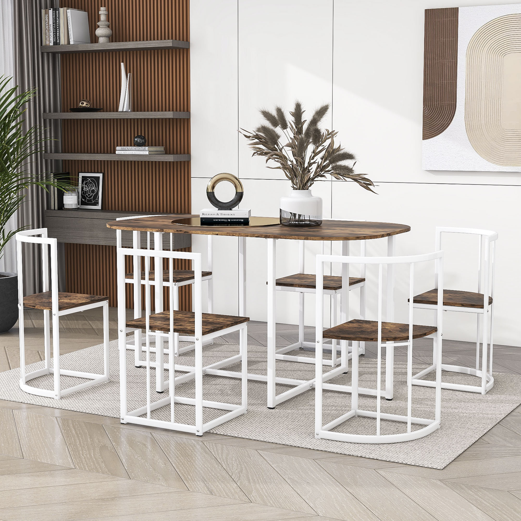 Ebern Designs Aronas 7-Piece Dining Table Set, Faux Kitchen Table and ...