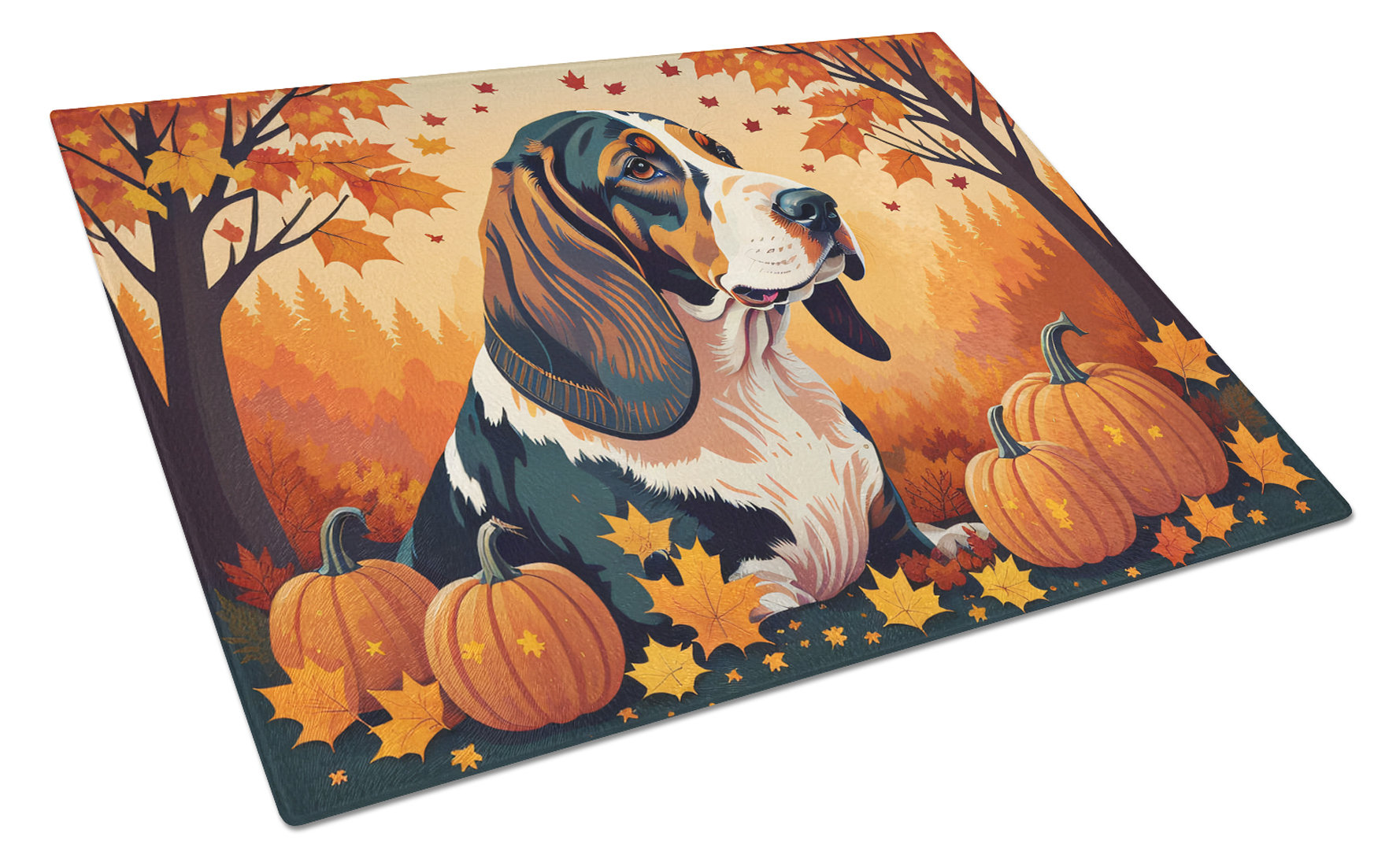 Caroline's Treasures Basset Hound Fall Glass Cutting Board Large | Wayfair