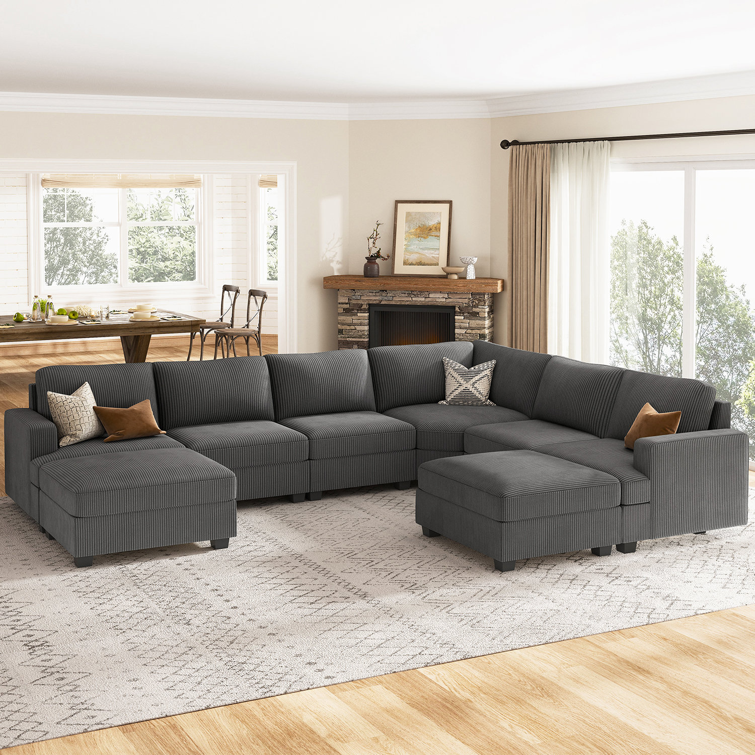 Nolany Corduroy Sectional Upholstered Modular Sectional Sofa with ...