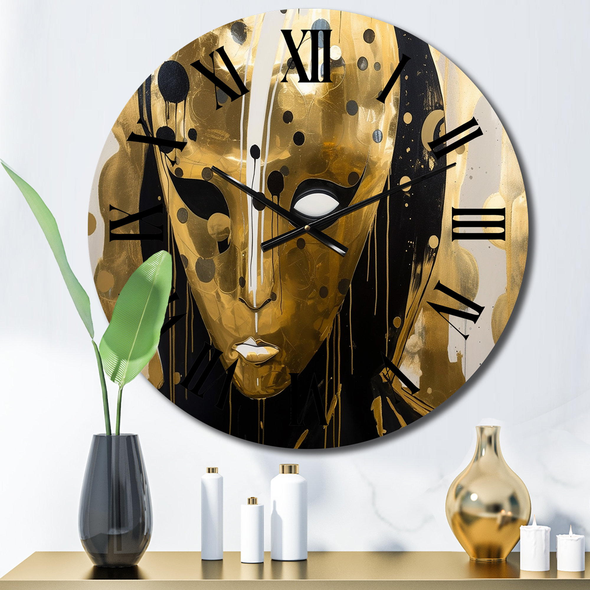 East Urban Home Golden Mask Abstract Gold and Black Painting - Abstract ...