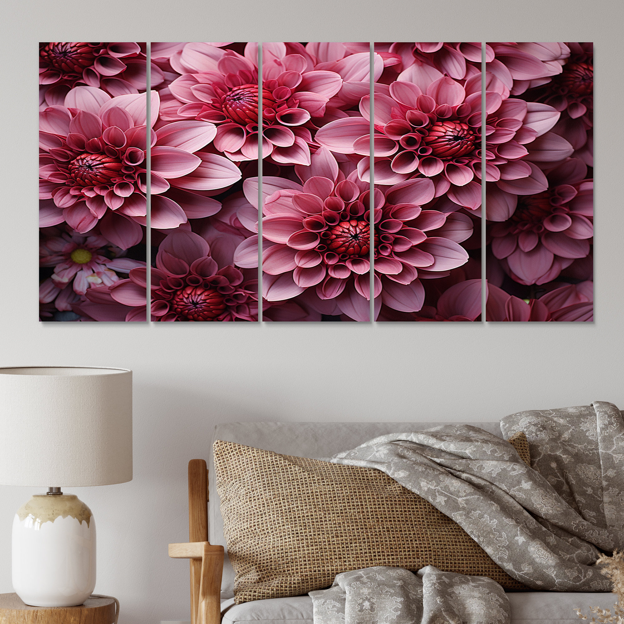 Ebern Designs Pink Mums Mesmerizing II On Canvas 5 Pieces Print | Wayfair