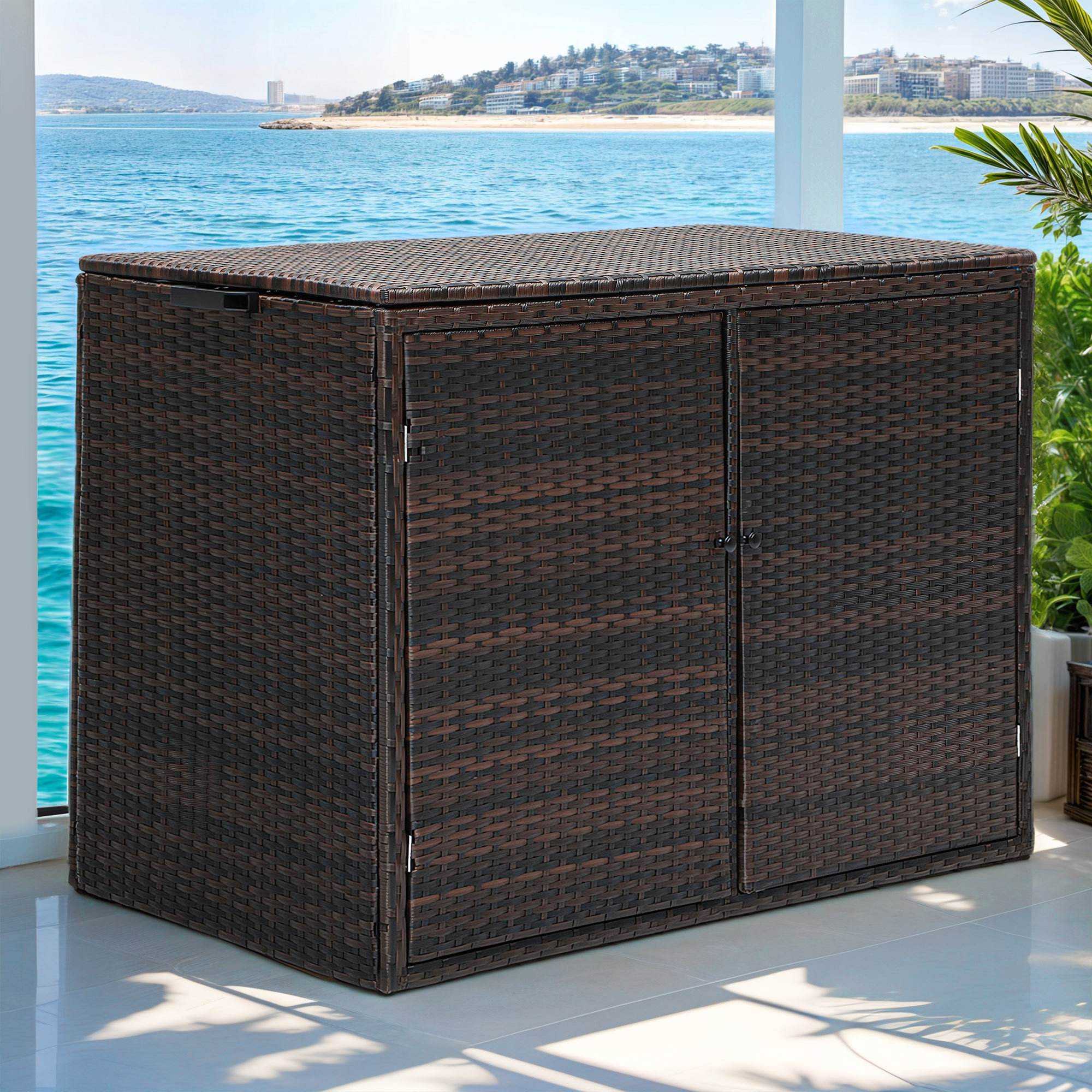 Edrosie Inc 50'' W 150 Gallons Water Resistant Deck Box in Brown With 3 ...
