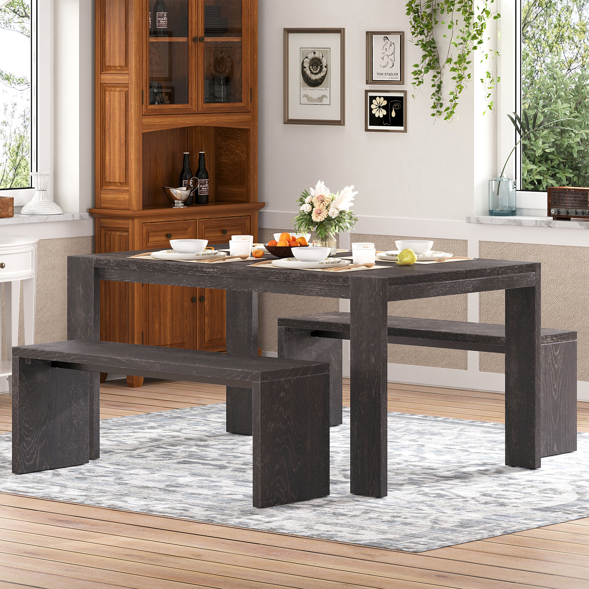 Gracie Oaks 3-Piece Farmhouse Style Simple Dining Set | Wayfair
