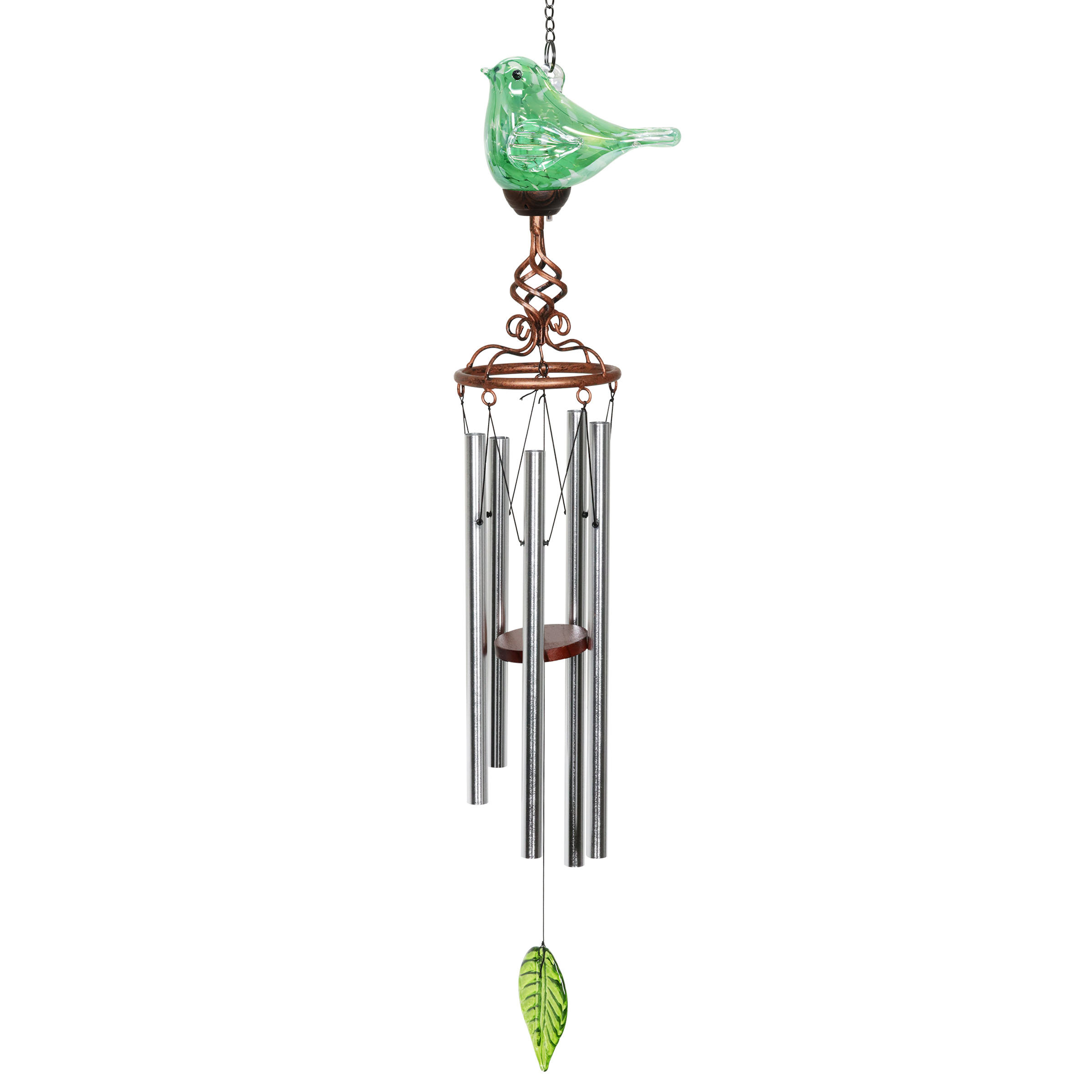 Exhart Solar Hand Blown Pearlized Glass Bird Wind Chime, 7 by 44 Inches ...
