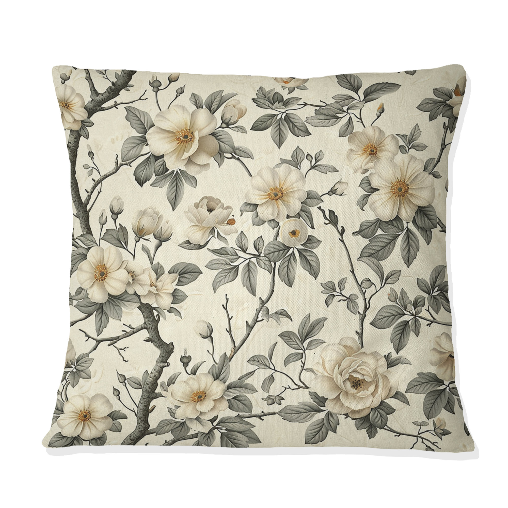 Design Art Ivory Cream Floral Blooms II - Transitional Throw Pillow ...