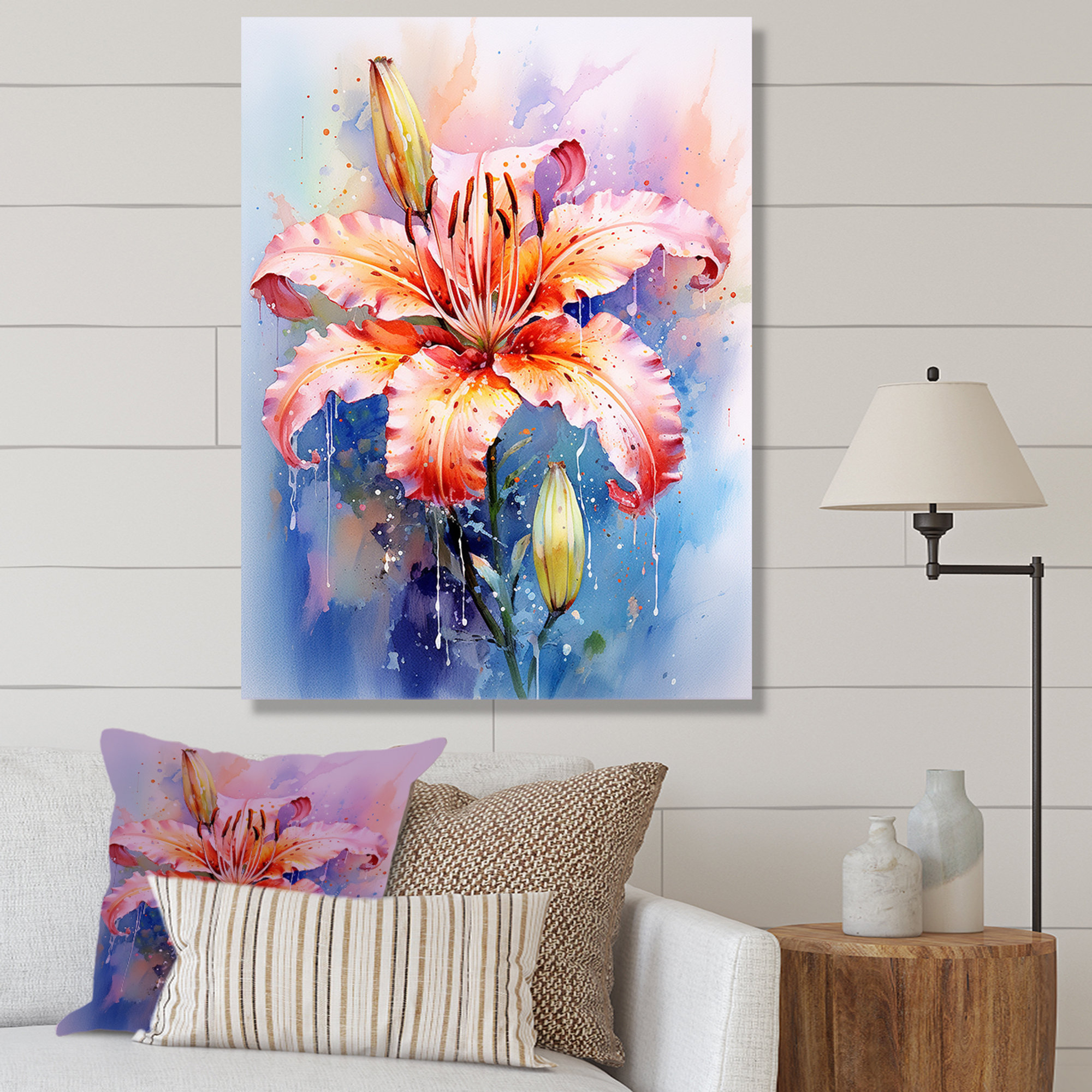 Winston Porter Watercolor Coral Lily Flower Tranquility I - Print | Wayfair