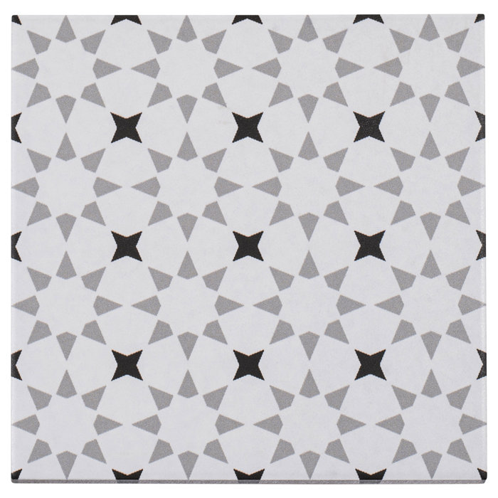 Andova Bliss Deco Grey 8-in. Encaustic Spanish/Moroccan Patterned Matte ...