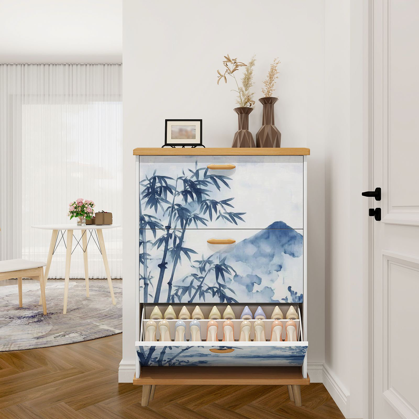 East Urban Home Shoe Storage Cabinet with 3 Flip Drawers for Watercolor ...