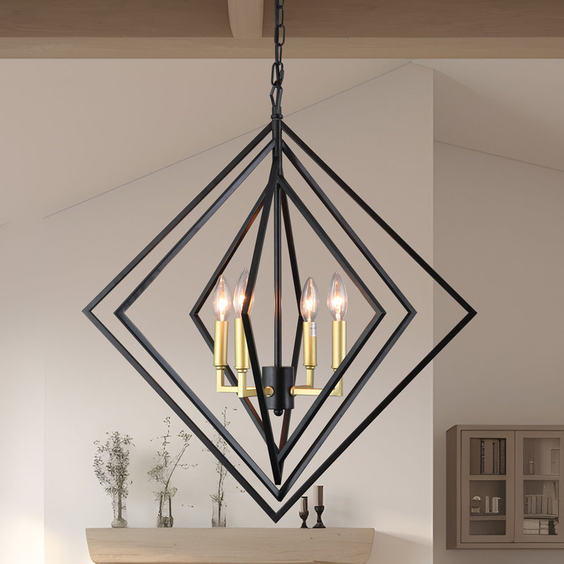 Millwood Pines 4-light Farmhouse Chandelier, Black Gold Modern Pendant ...