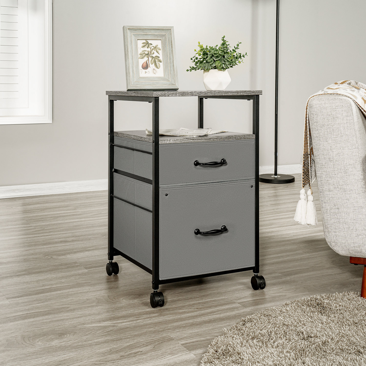 Ebern Designs 2 Drawer Mobile File Cabinet, with Open Storage Shelf ...