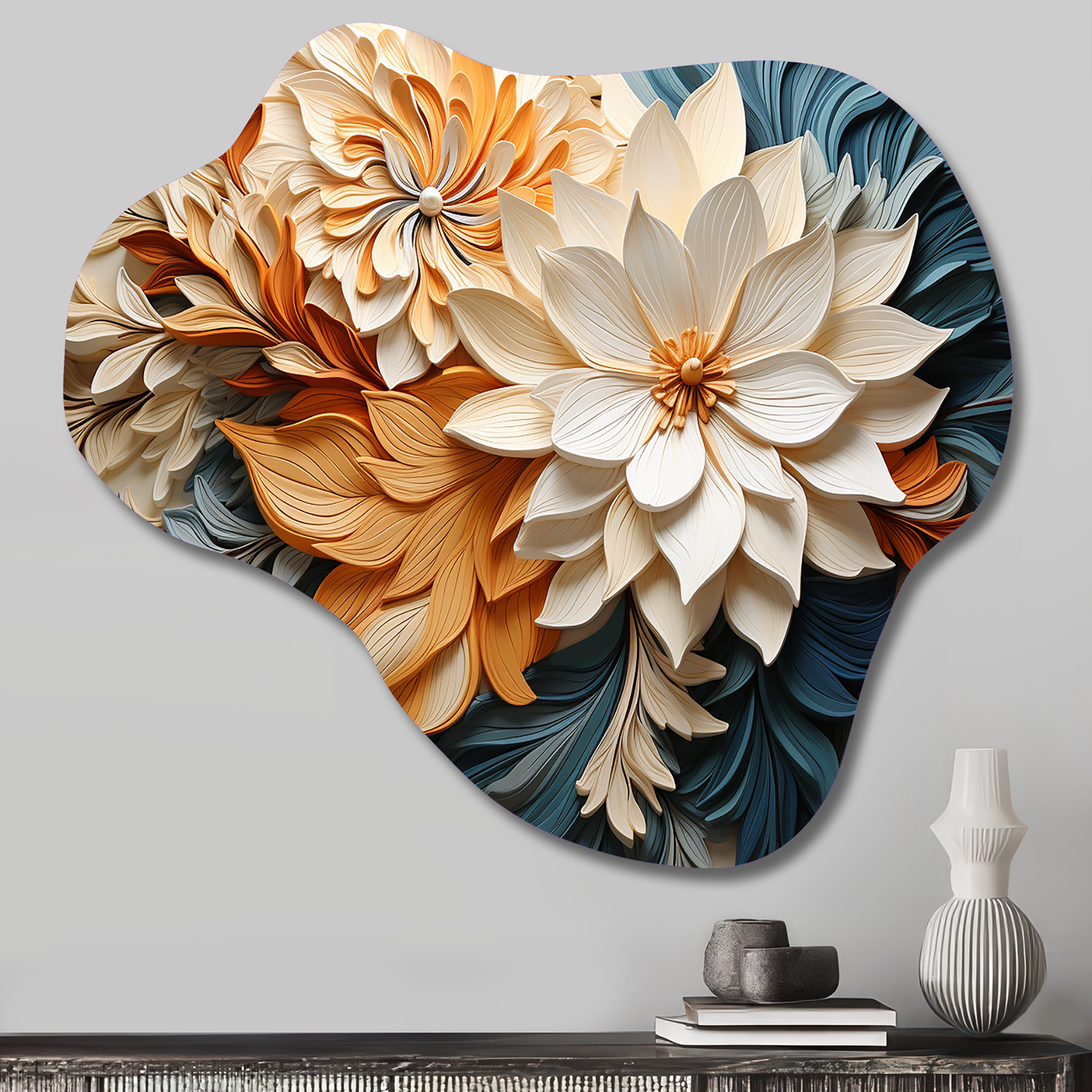 Lark Manor™ Blue White Line Art Whirlwind Patterns - Line Art Cloud Shape Irregular Metal Wall ...