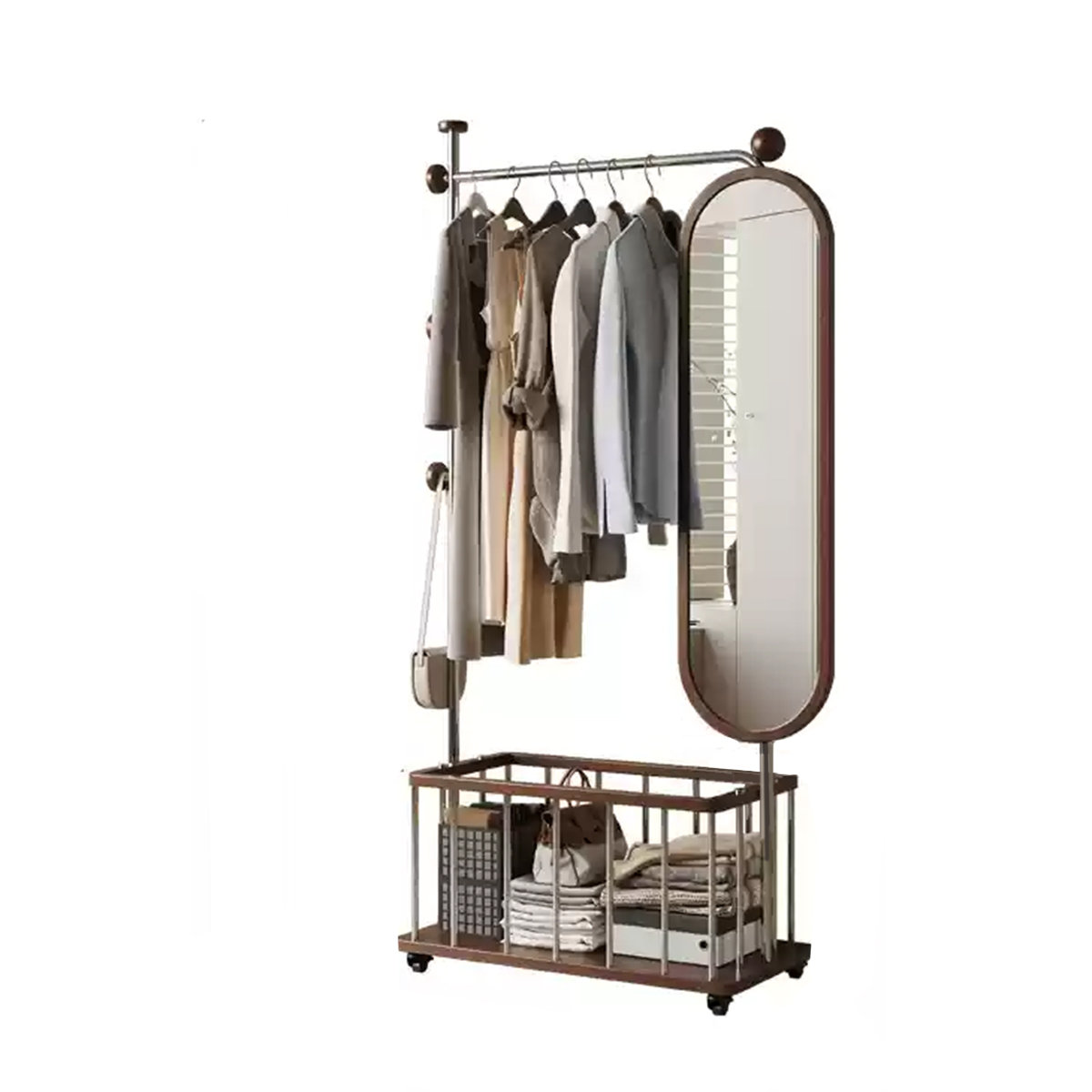 VICABY Vintage multifunctional mirrored removable floor coat rack | Wayfair