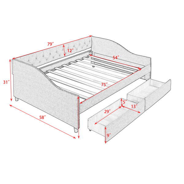 House of Hampton® Devyon Full Size 2 Drawers Upholstered Daybed with ...