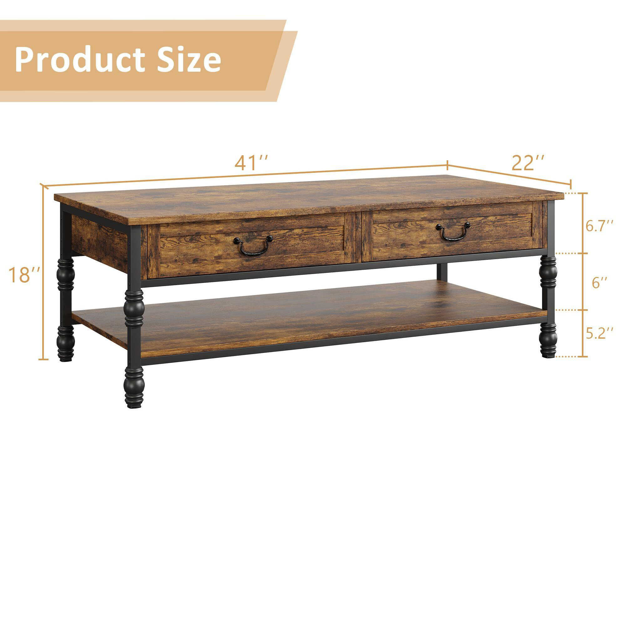 Williston Forge Coffee Table With Drawers 41" Large Center Table | Wayfair