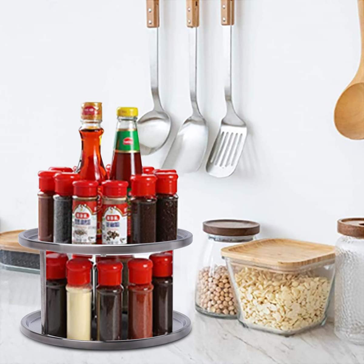Prep & Savour 2 Tier Lazy Susan Turntable Organizer,Stainless Steel 360 ...